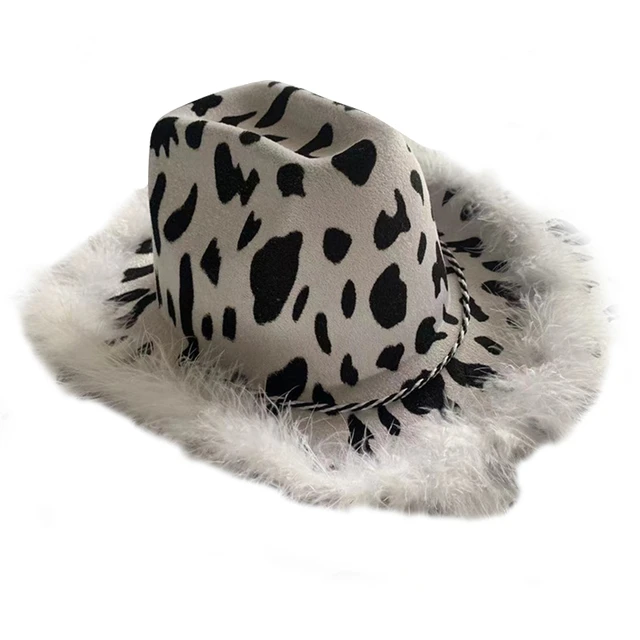 Cow Print Cowboy Hat With Feather Birthday Party Hats Cow Print Cowgirl ...