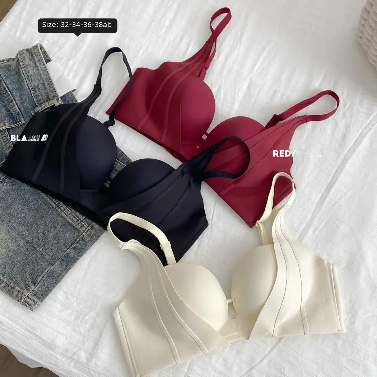 Color-block-Anti-sagging-Gathered-Underwear-Women-Small-Chest-Appears ...