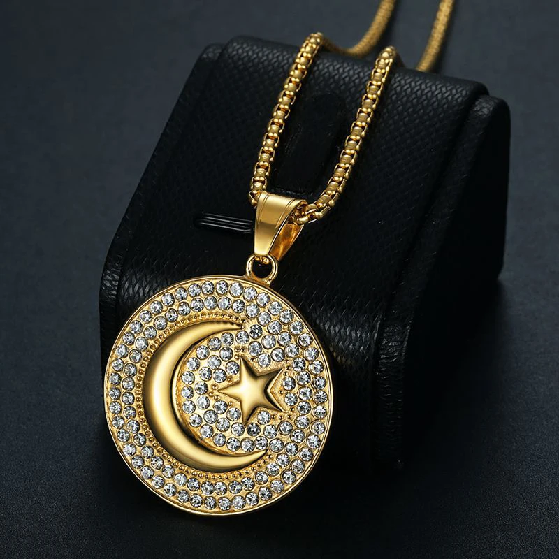 Moslim-Halve-Maan-En-Ster-Hanger-Rvs-Ronde-Ketting-Hip-Hop-Iced-Out ...