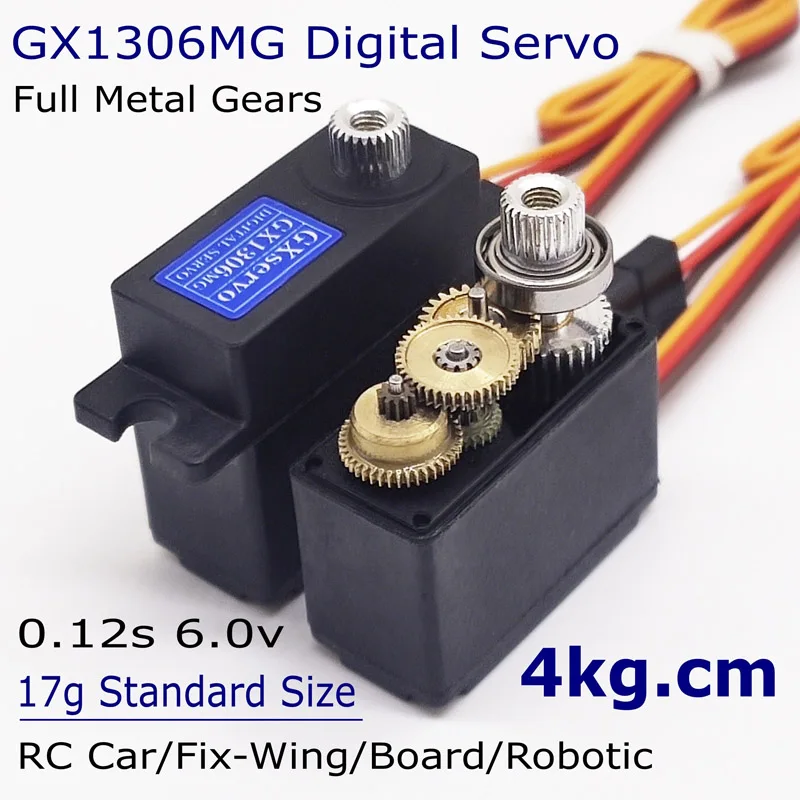 GX1306MG 4kg 17g 6.0v High Speed Digital Metal Gears Mini Servo For RC ...