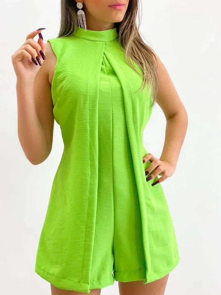 Nieuwe-Zomer-Voor-Dames-Effen-Kleur-Jumpsuit-Shorts-Mode-Medium-Split ...