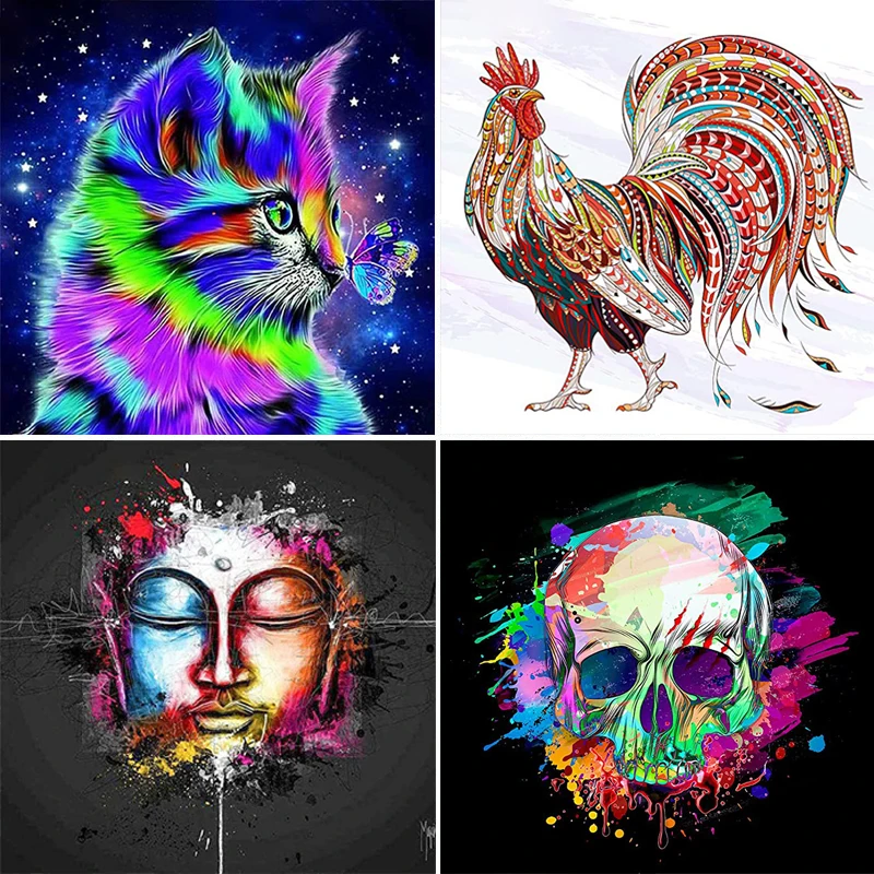 Pintura de diamantes 5D DIY de Animal, gato, gallo, bordado de ...