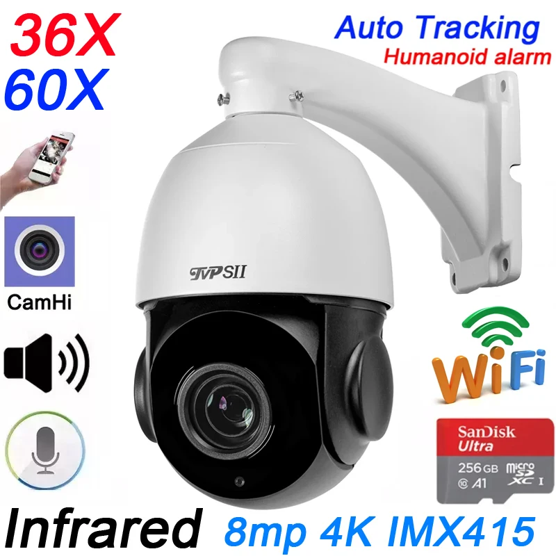 Auto Tracking 8MP 4K IMX415 H.265+ 60X Zoom 256G Rotation Audio ...
