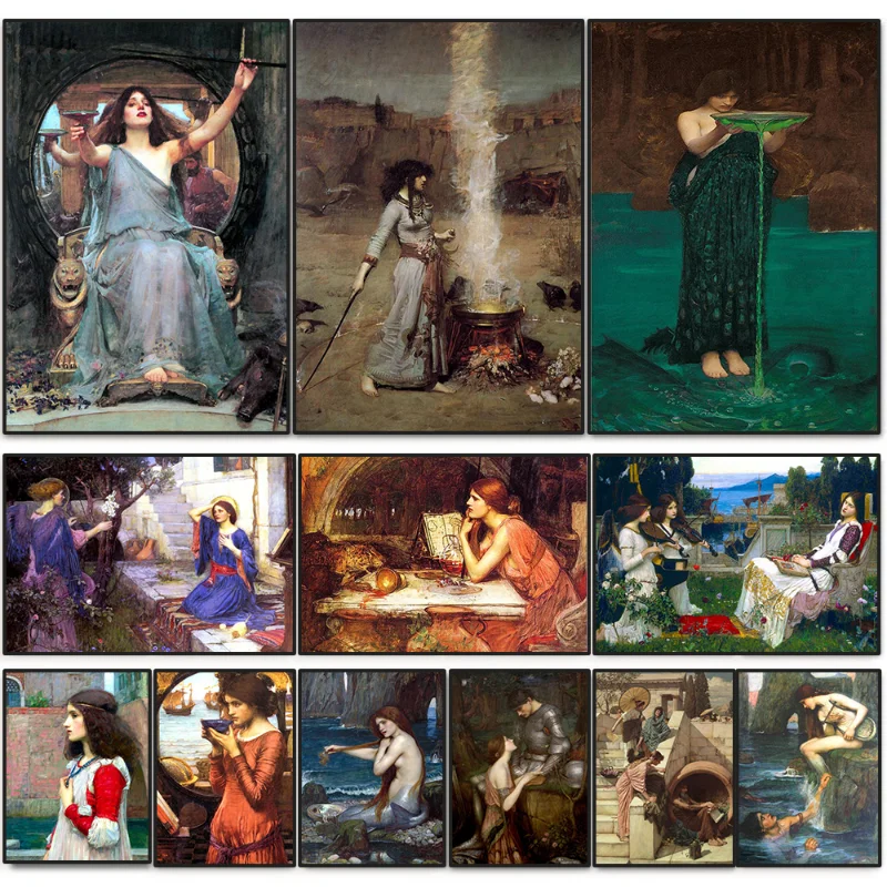 John William Waterhouse Vintage Wall Art Poster Magic Circle Witch ...