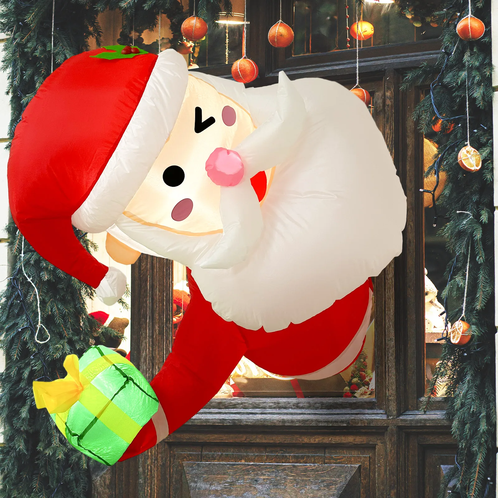 Blow Up Santa Looking In Window