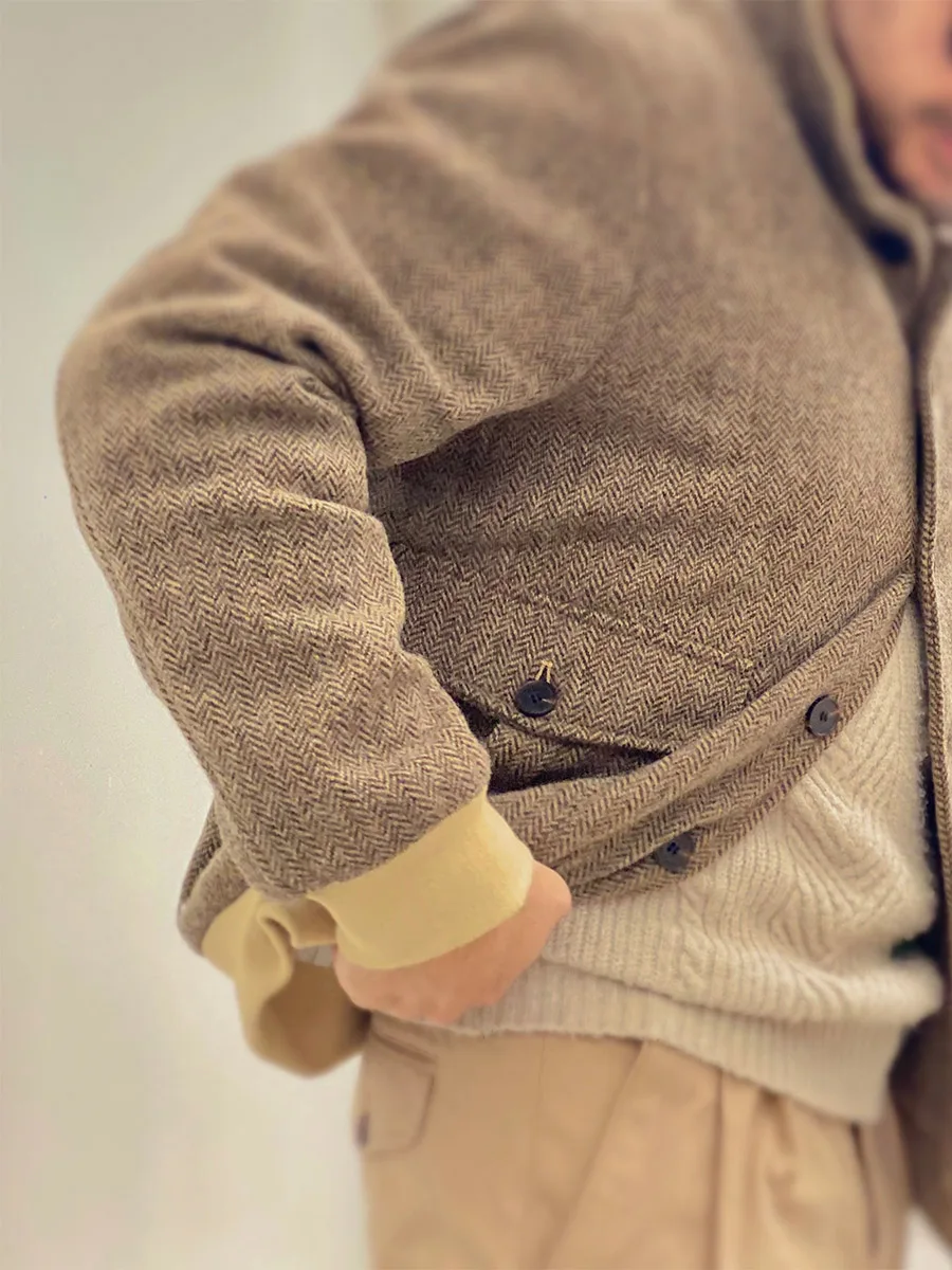 British retro pure wool fishbone tweed A1 flight jacket male fashion ...