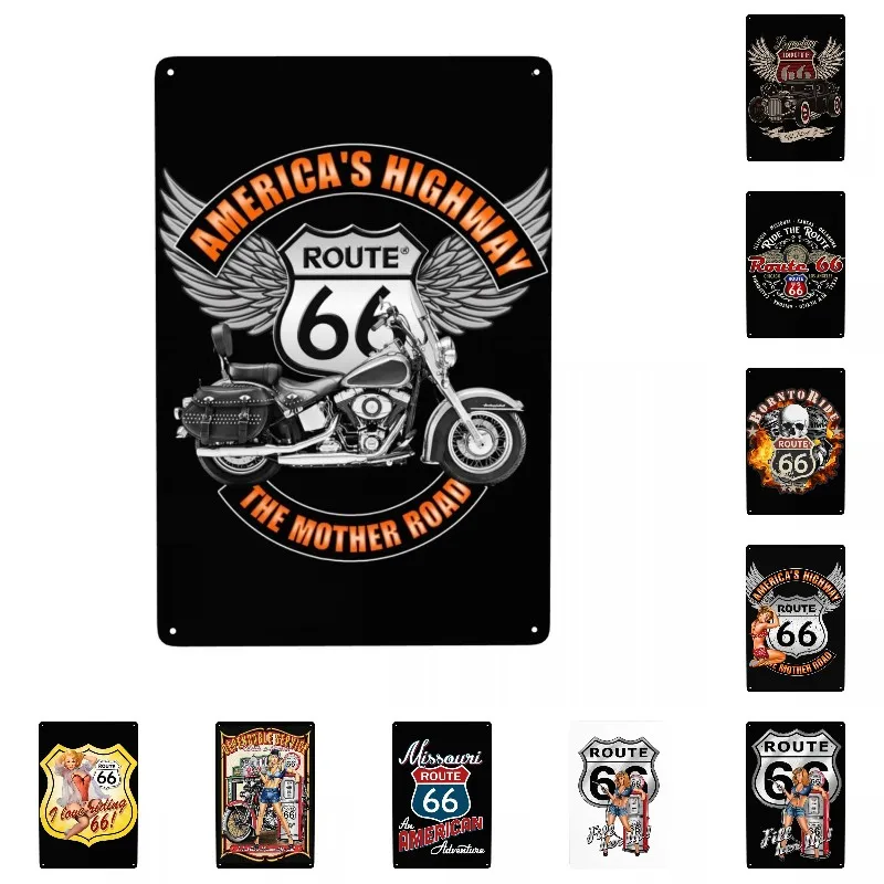 Route-66-Mother-Road-Metal-Tin-Sign-Custom-Retro-Motorcycle-Plaques-for ...