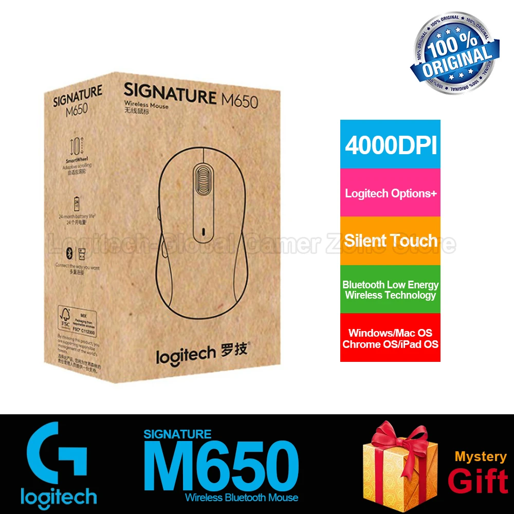 Logitech SIGNATURE M650/650L Wireless Bluetooth Mouse with 4000DPI SmartWheel Scrolling ...