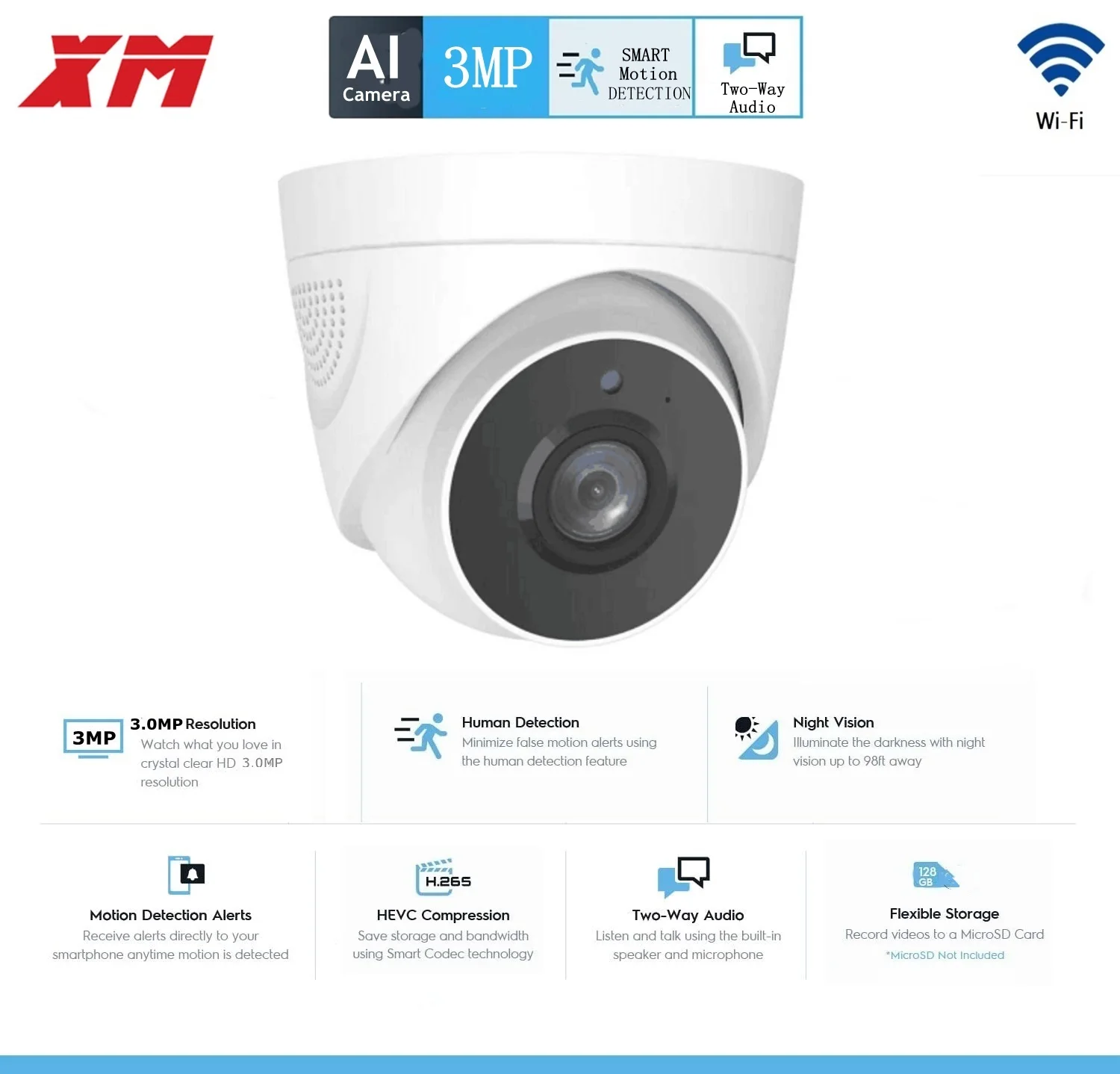3MP Wireless Surveillance dome Camera Two Way Audio WiFi Camera indoor ...