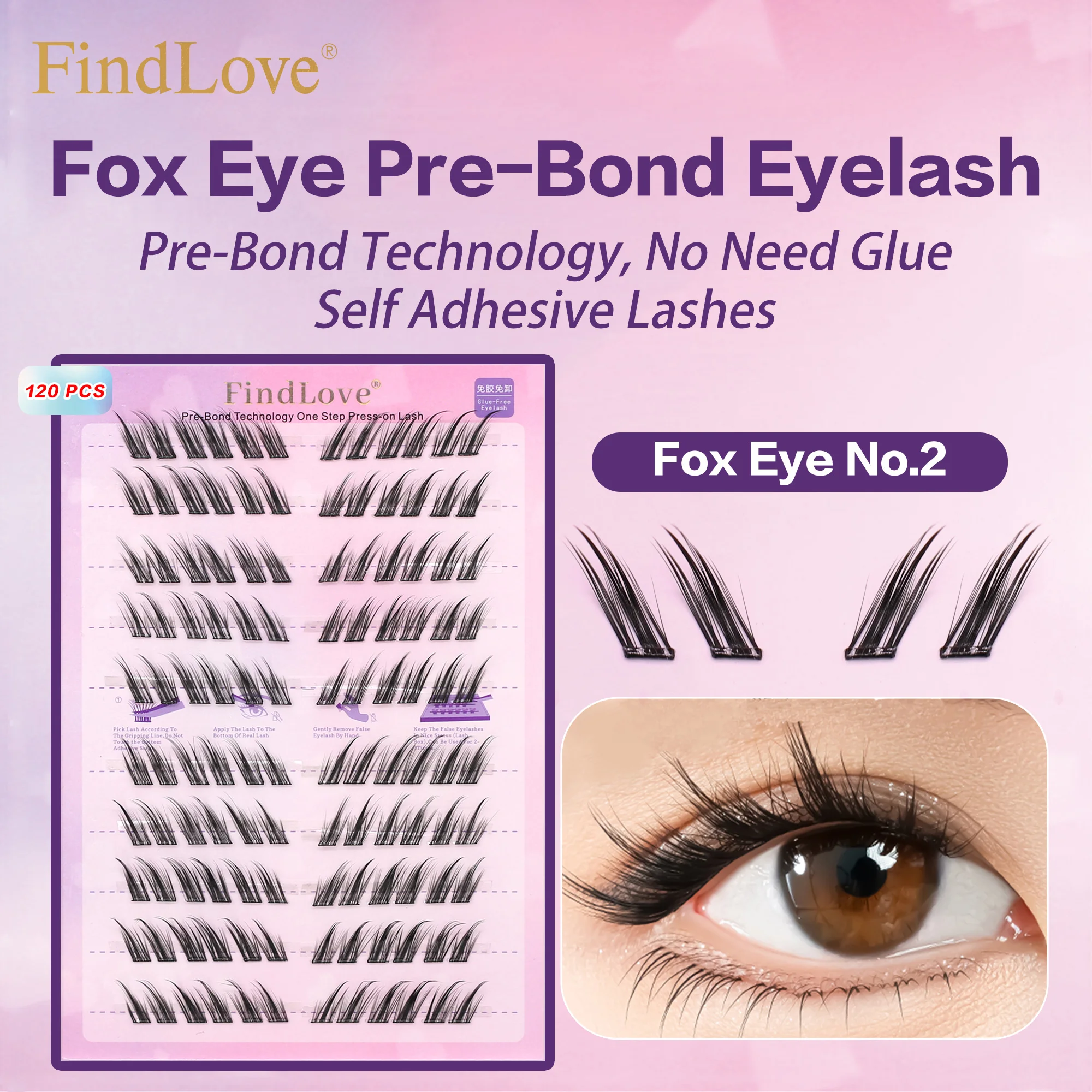 120pcs-Fox-Eye-No-2-Pre-bond-No-Glue-Needed-Self-Adhesive-Lashes-with ...