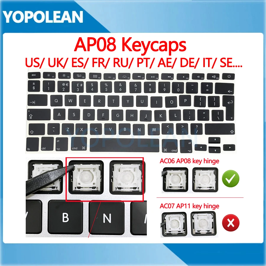 New For Macbook Air Pro Retina Ap08 Keys Keycaps Model A1369 A1466 ...