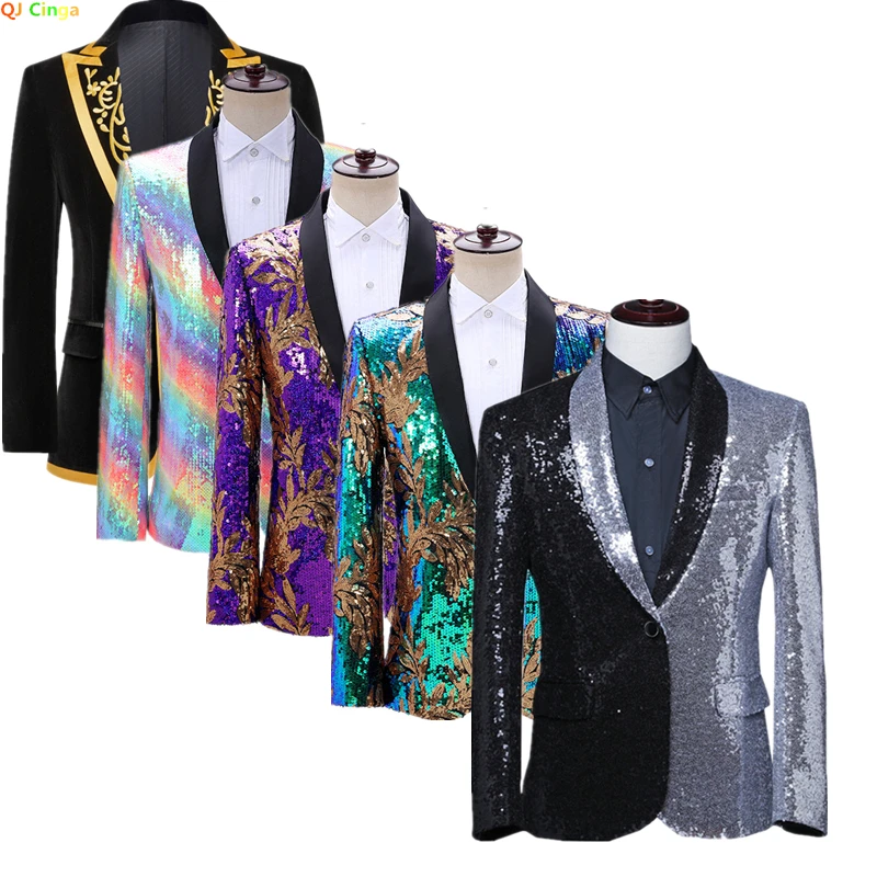 Black-and-Silver-Stitching-Suit-Jacket-Men-s-Shiny-Sequin-Dress-Jackets ...