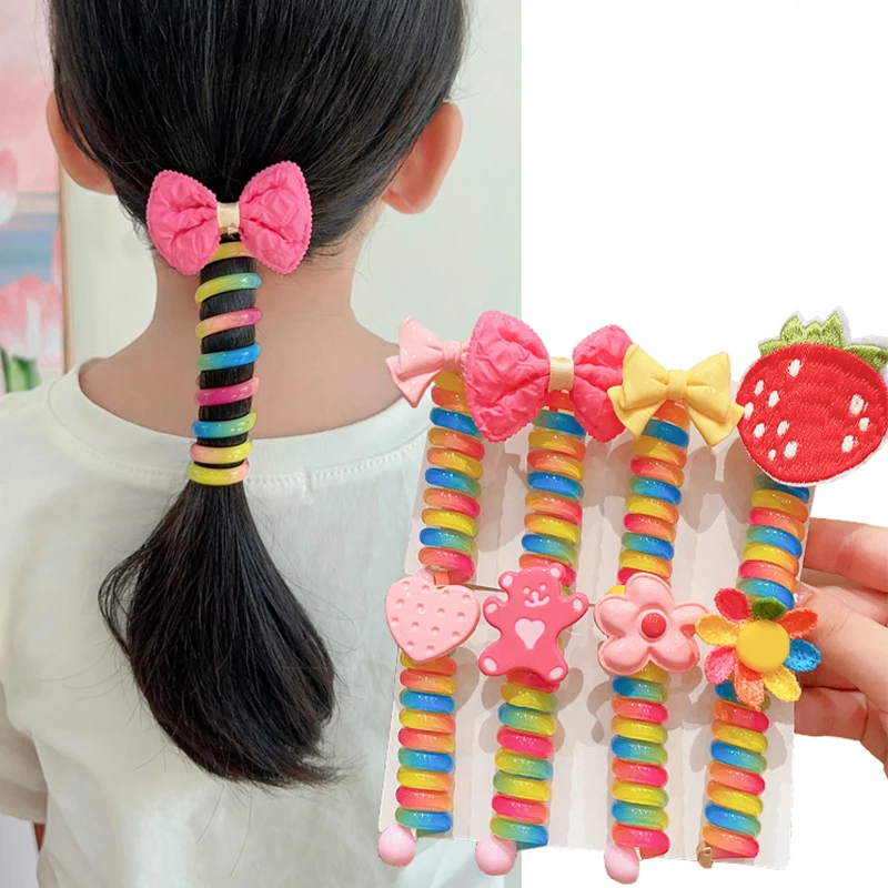 Cute-Bow-Telephone-Wire-Hair-Ties-Women-Girls-Heart-Elastic-Hair-Bands ...