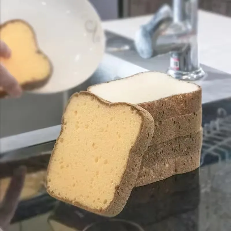 2Pcs Cute Bread Shape Kitchen Sponge Set - Smiley Toast Dishwashing ...