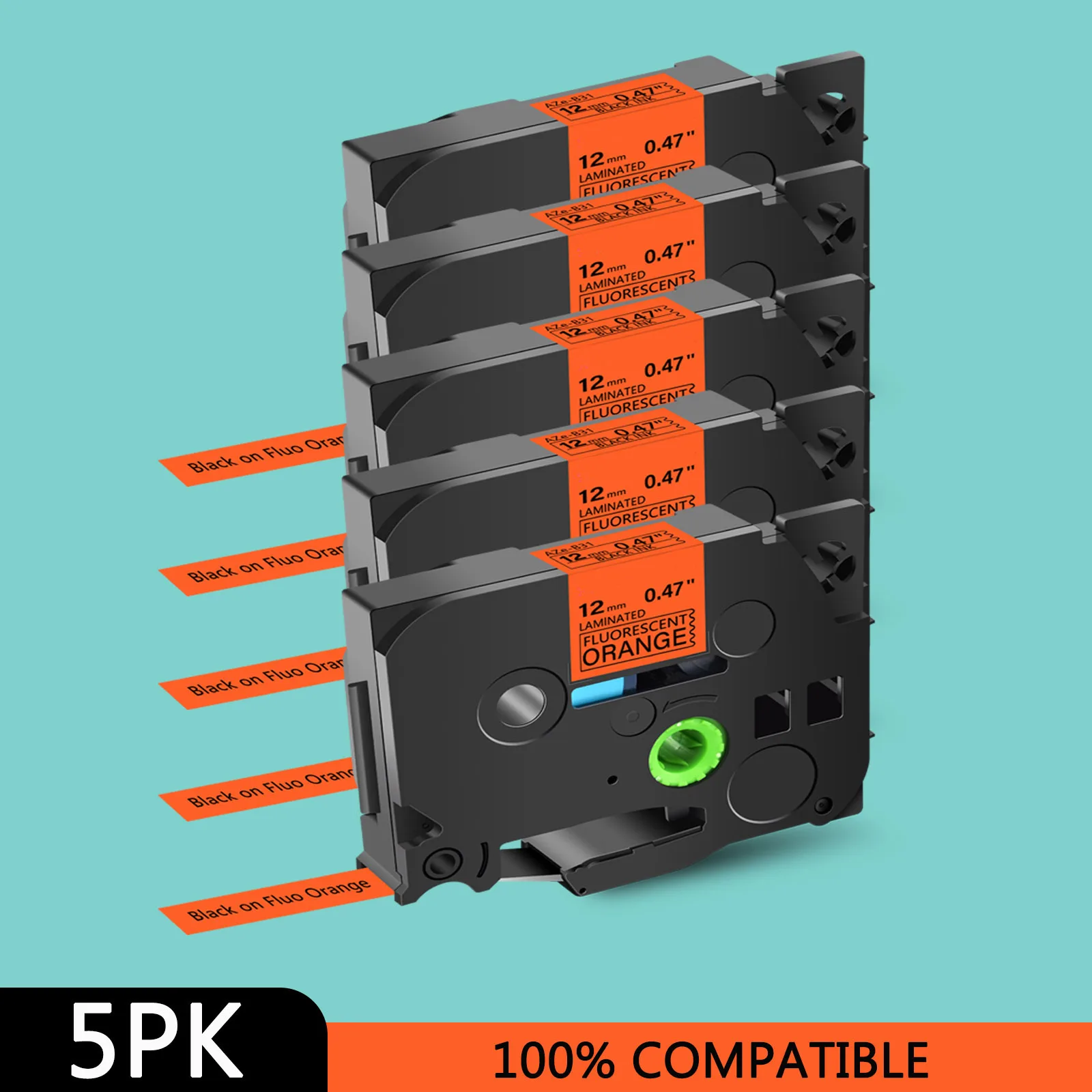 GREENCYCLE-6-24mm-5PK-TZE-B51-B41-B31-B21-Black-on-Orange-Laminated ...