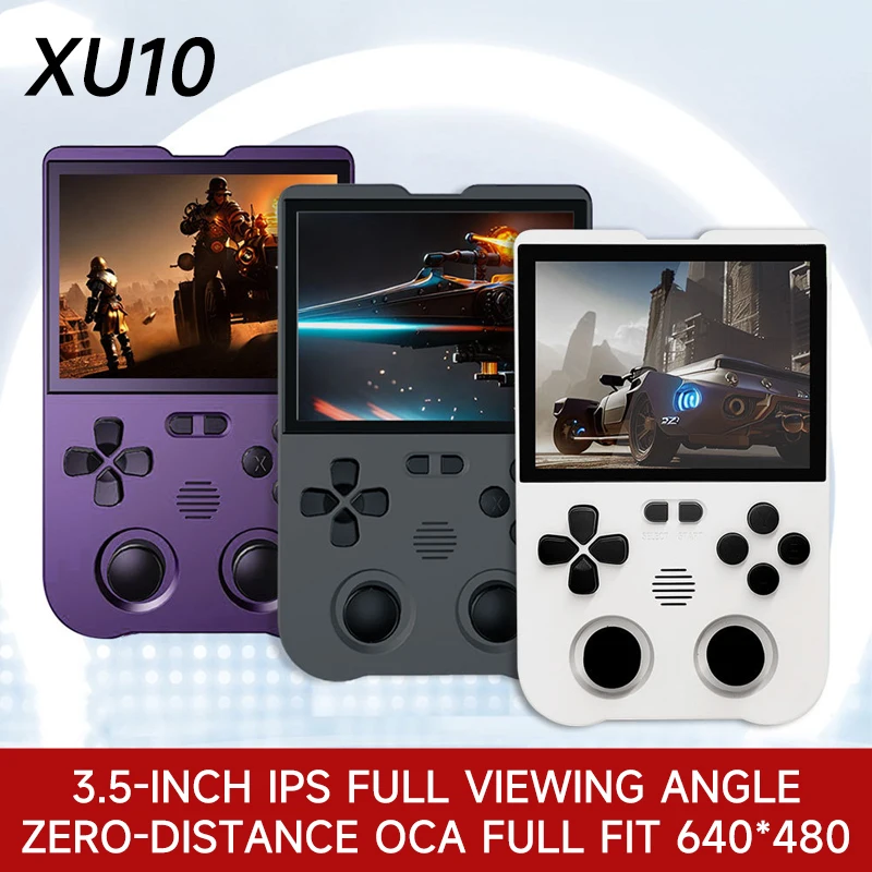 XU10 Handheld Game Console 3.5 inch IPS Screen Linux System Built-in Retro Games 3000mAh Battery ...