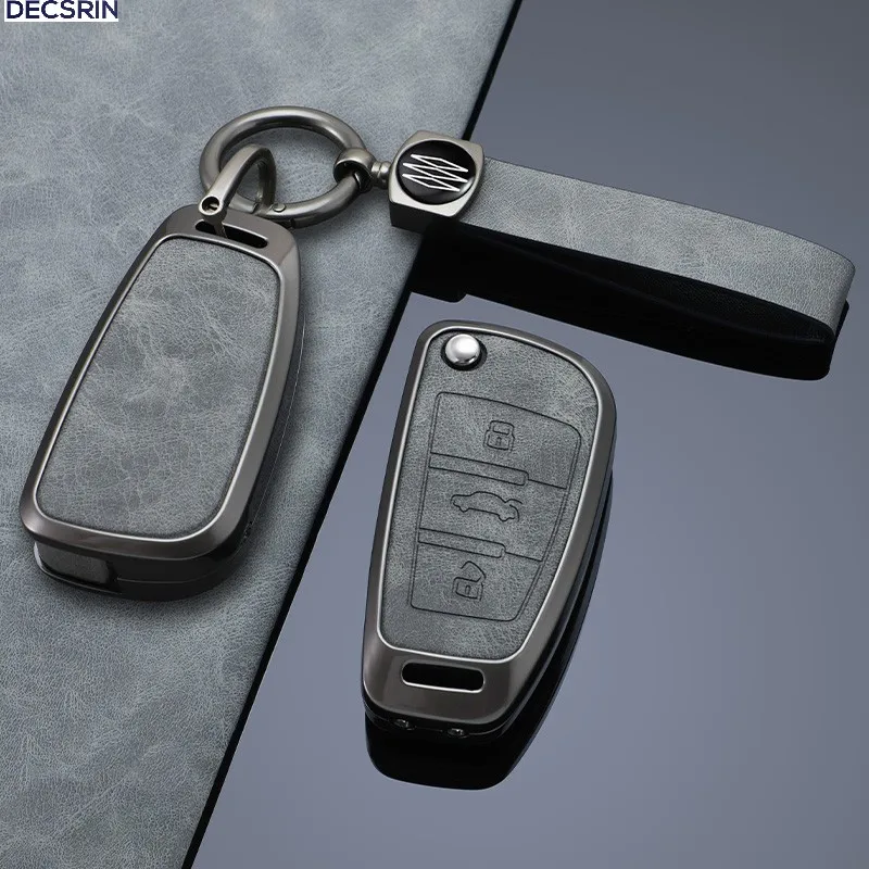 Alloy+Leather Car Flip Key Case Cover Shell Fob For Audi A1 A3 A4 8P 8L ...