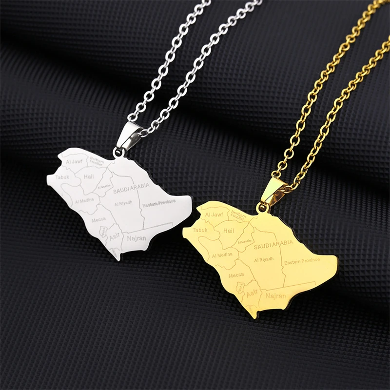 Saudi Arabia Map With Cities Name Pendant Neckalces Stainless Steel ...