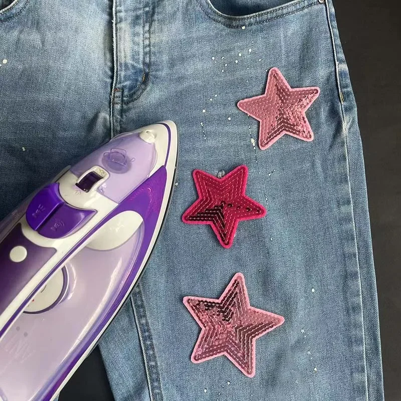 Pink-Fuschia-Applique-Sequin-Patch-Cute-Five-pointed-Star-heart ...