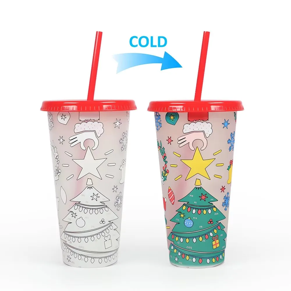 700ml 710ml 24oz cold color changing plastic christmas cup with lid and ...