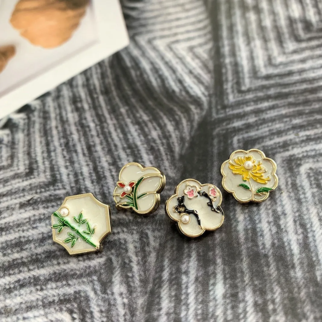 10PCS Of Chinese Style Retro Exquisite Shirt Buttons Hand Stitched Plum ...