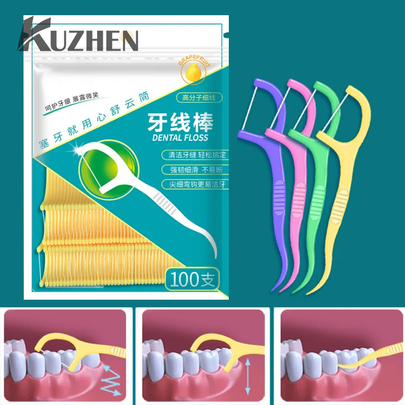 100Pcs-Dental-Floss-Mint-Flavor-Mini-Flosser-With-Toothpick-Polymer ...