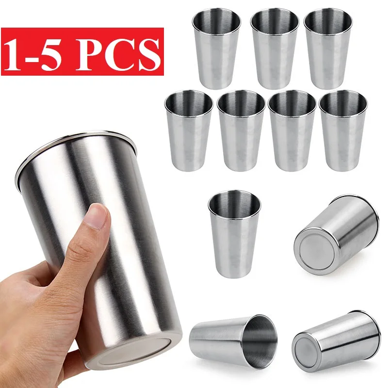 350 500ML Stainless Steel Cups with Juice Beer Glass Portion Cups 16oz ...