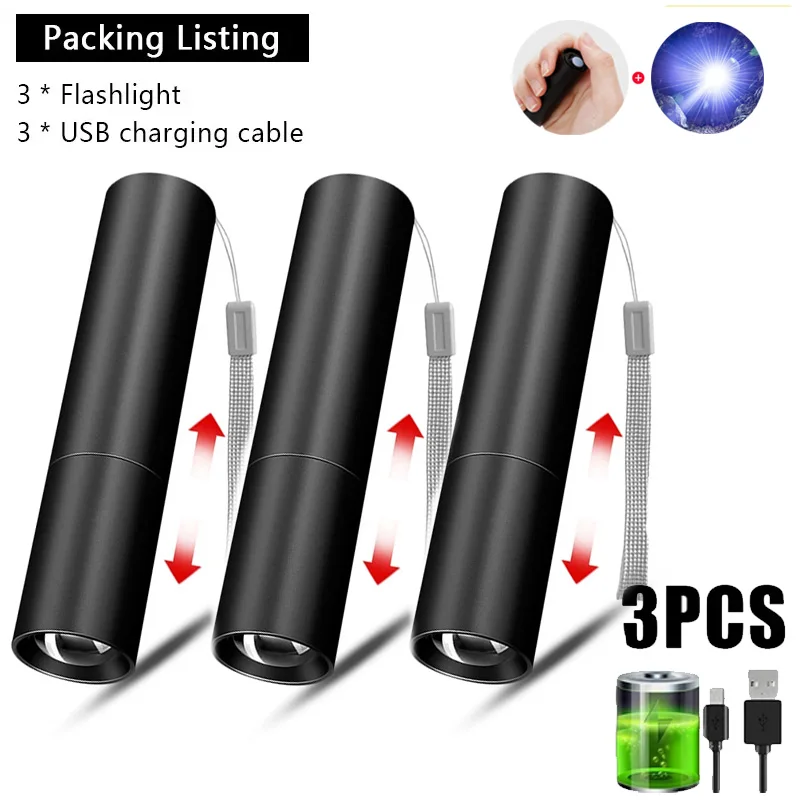 1/23PCS Mini Portable LED Flashlight USB Rechargeable Pocket Light ...