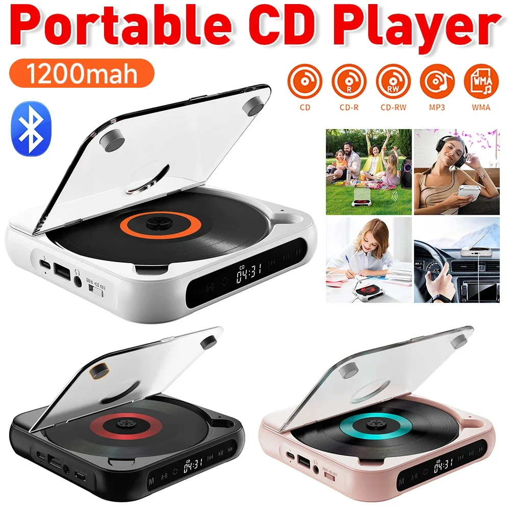 Portable-CD-Player-Bluetooth-Speaker-Stereo-HiFi-Music-Discs-Player-CD ...