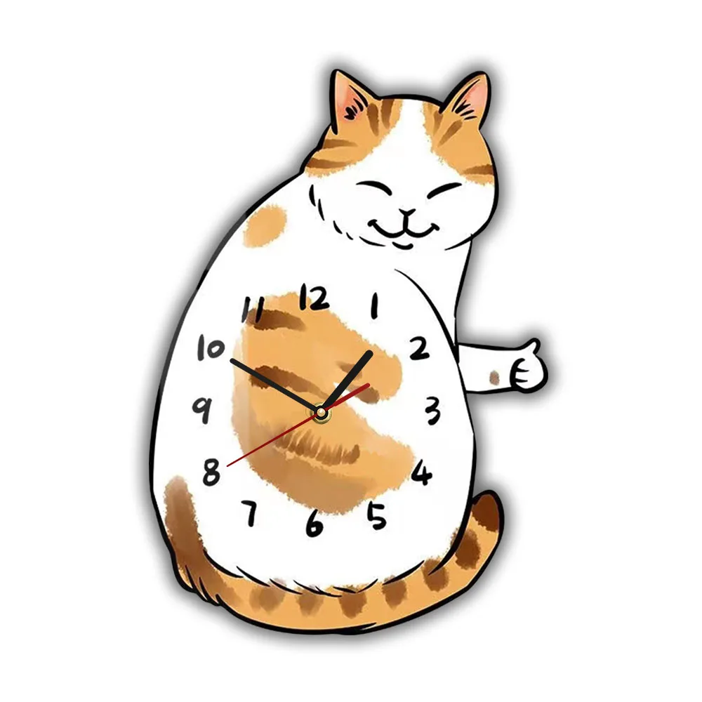 Thumbs Up Cat Cartoon Wall Clock For Kids Room Nursery Adorable Kitty ...