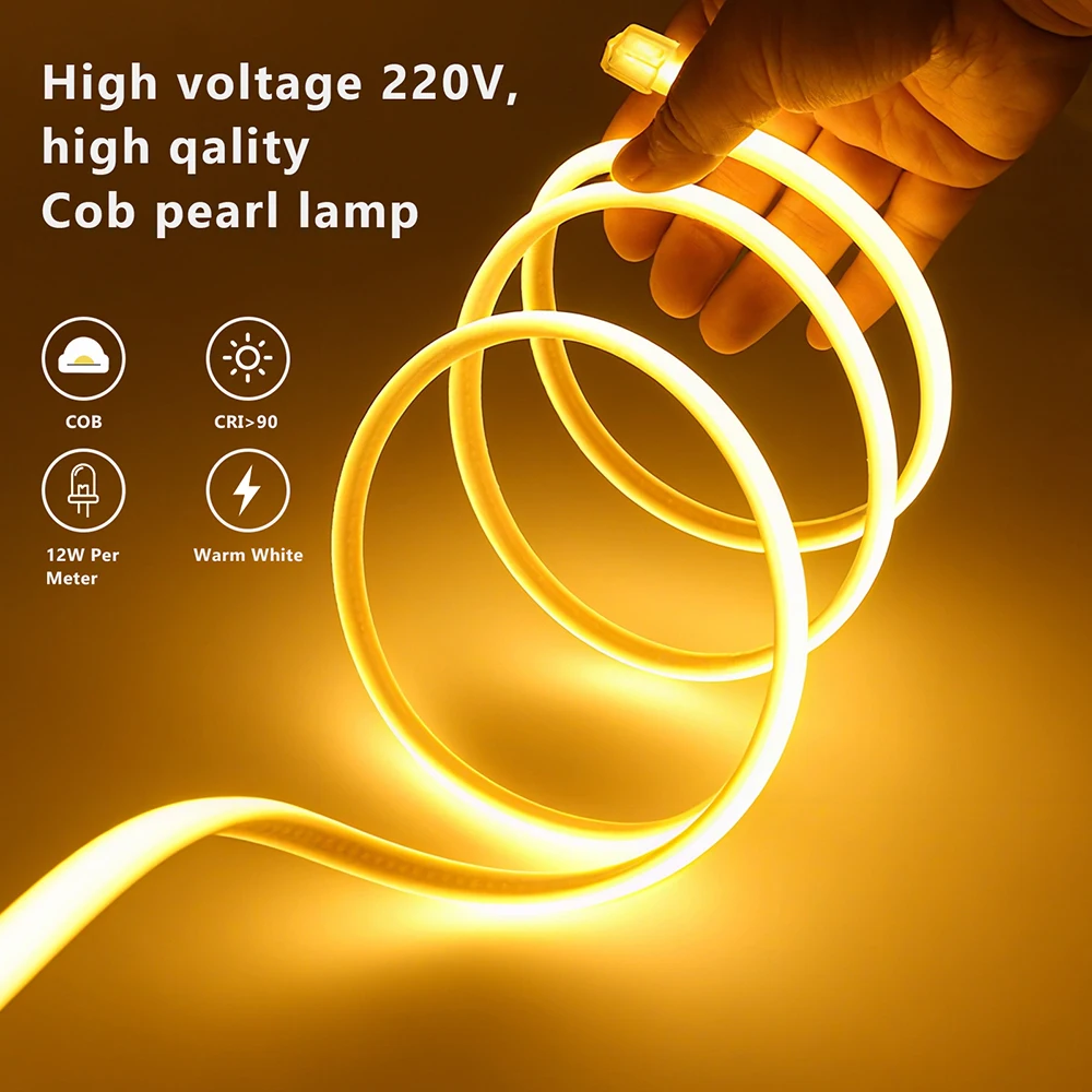 220V 10 Colors COB LED Neon Strip Light Power Plug Kit White Red Ice ...