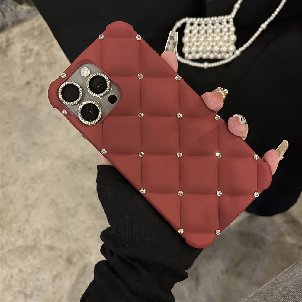 Luxury 3D Rhinestone Skin Rhombus Pattern Phone Case For iPhone 15 13 ...