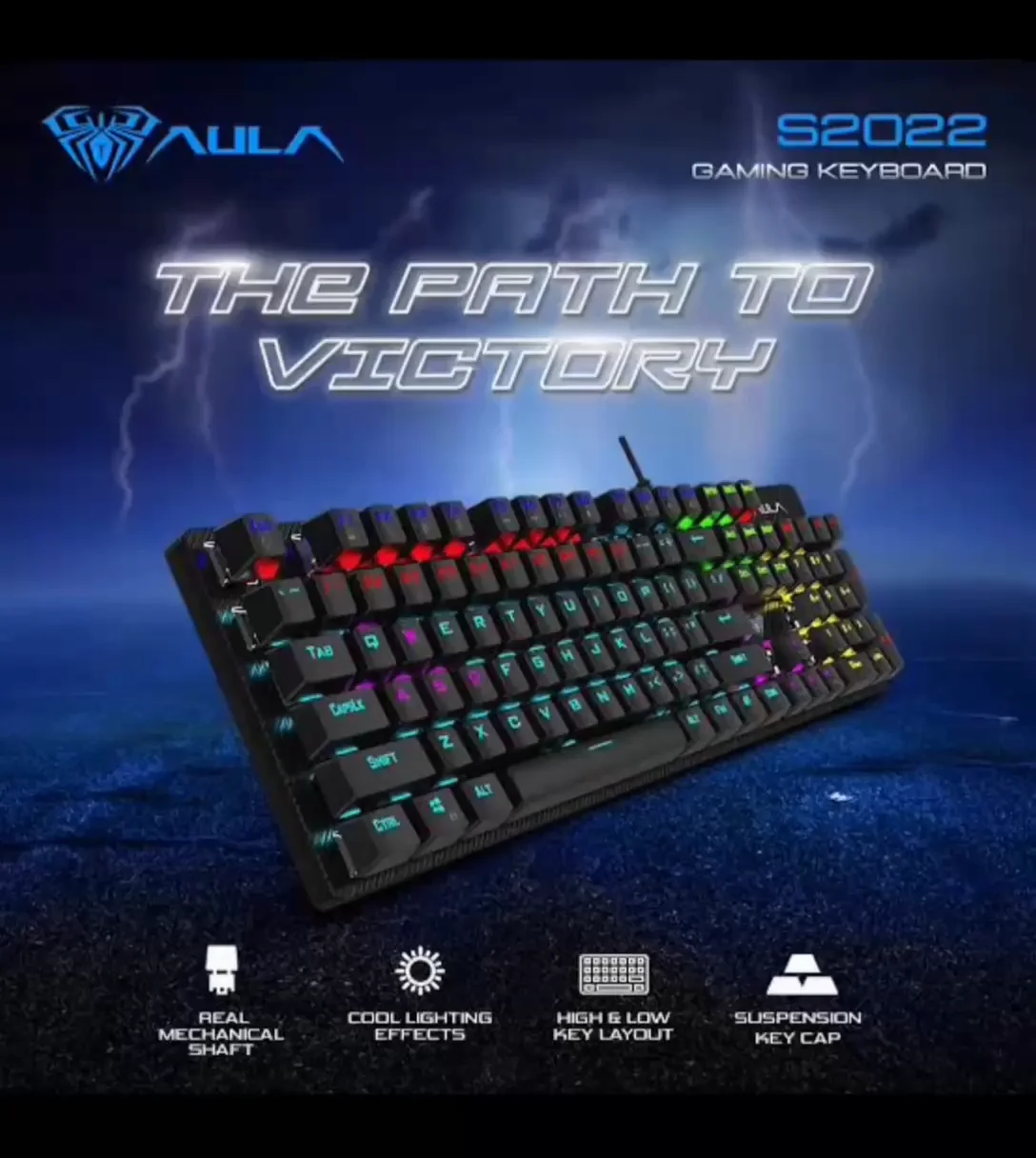 AULA S2022 MECHANICAL KEYBOARD BLUE SWITCHES RGB MULTIPLE LIGHTS HIGH ...