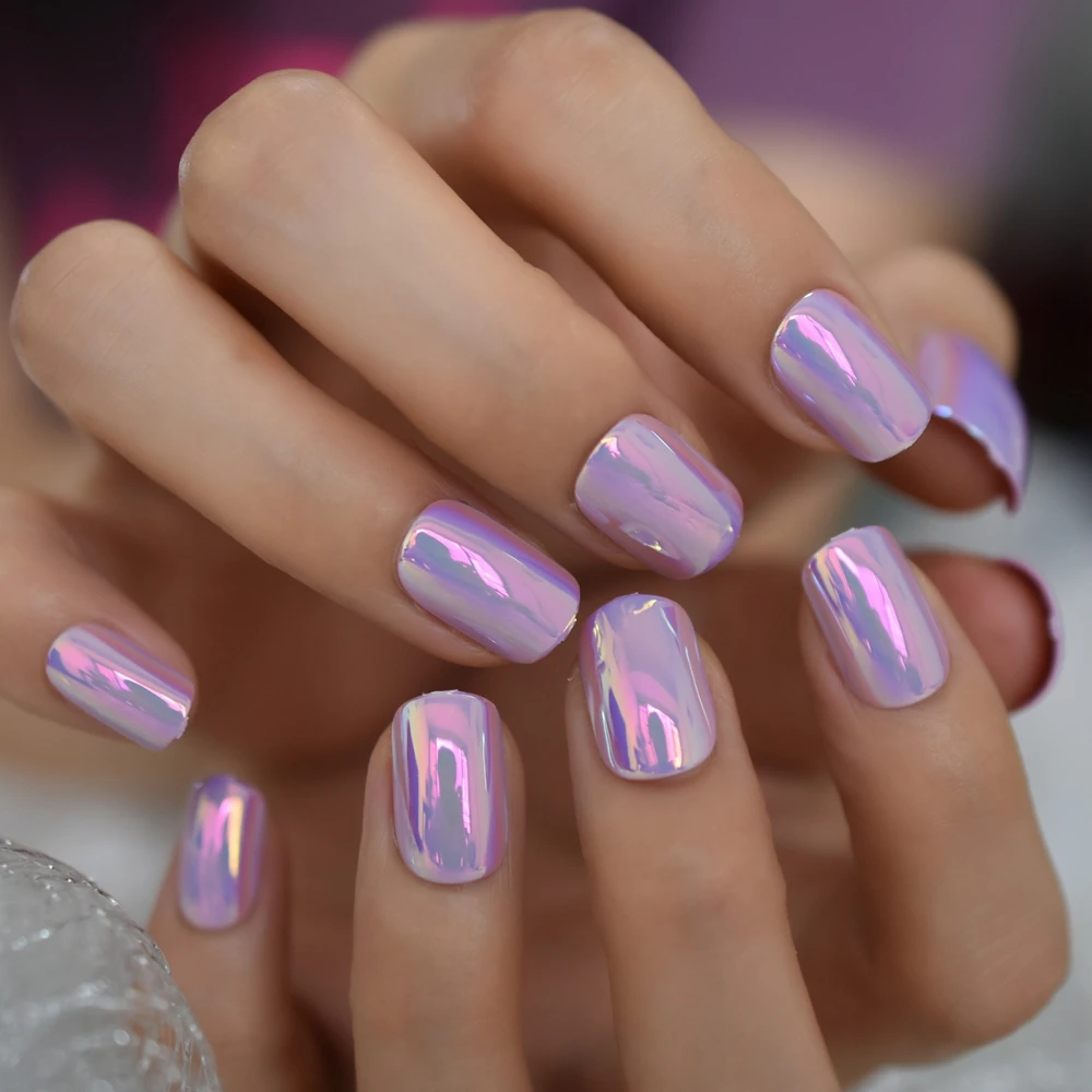 Diy Fake Nails Magic Color Chameleon Pink Purple Press On False Nails ...