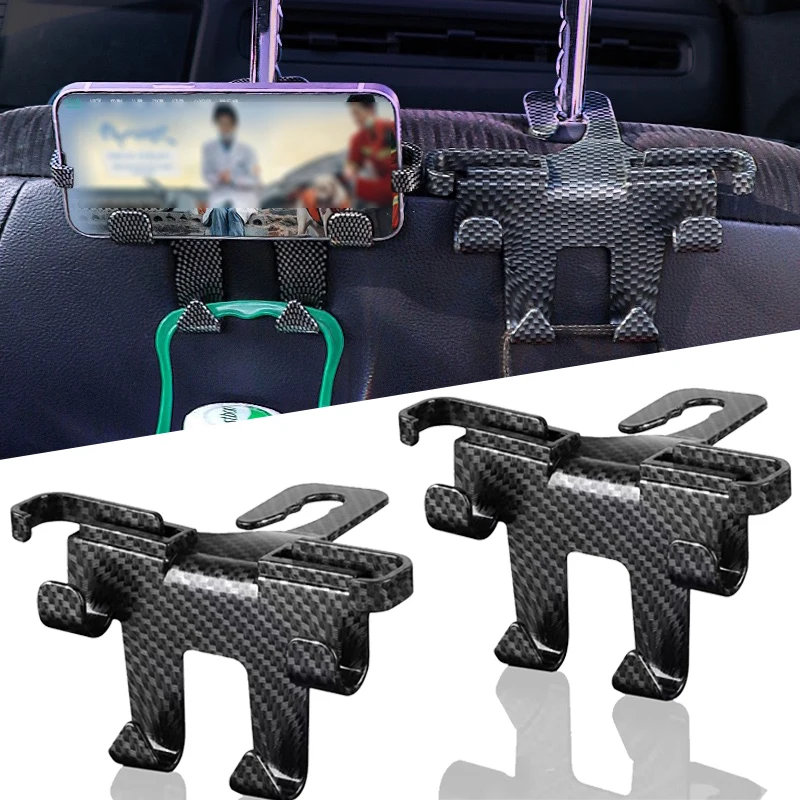 2-in-1-Car-Seat-Headrest-Hook-Carbon-Fiber-Mobile-Phone-Holder-Car ...