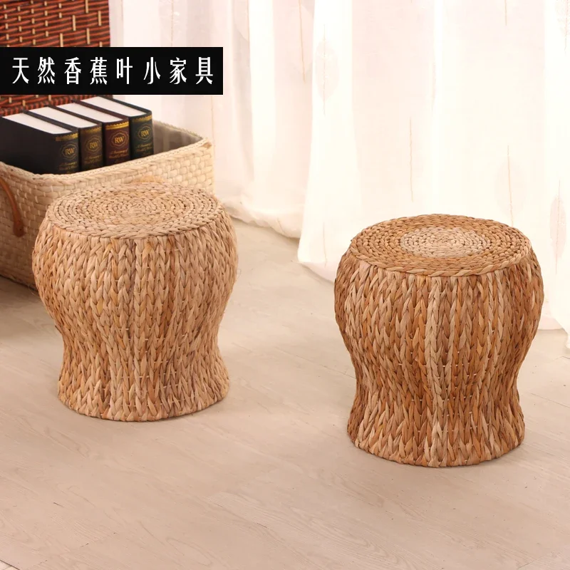 Straw-and-Rattan-Woven-Small-Stool-Fashion-Creative-round-Solid-Wood ...