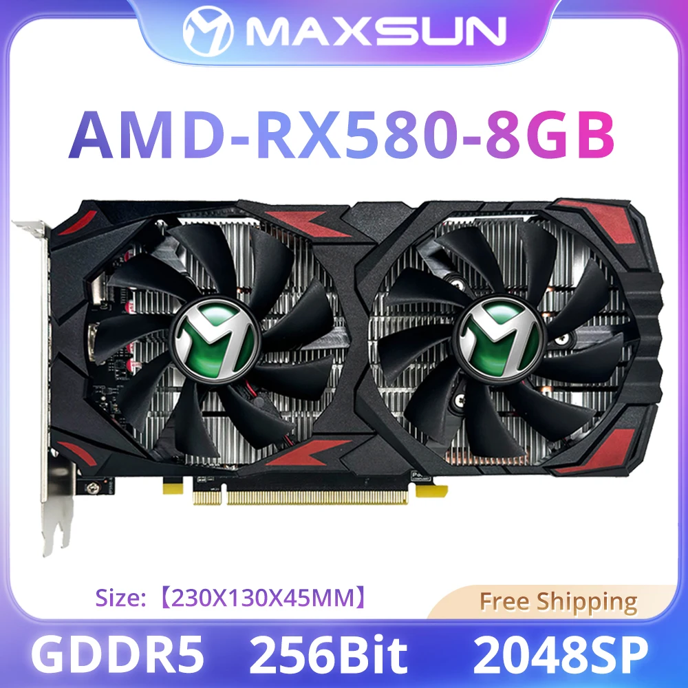 MAXSUN-NEW-RX580-8GB-2048SP-Graphics-Card-AMD-Gaming-Video-256-bit-PCI ...