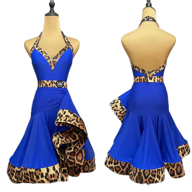 Leopard Latin Dress Women Backless Ballroom Practice Wear Competition ...