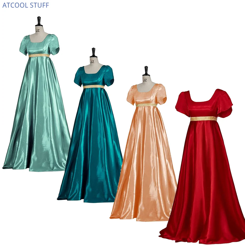 Regency estilo romance traje bridgerton cosplay cetim vestido de festa ...