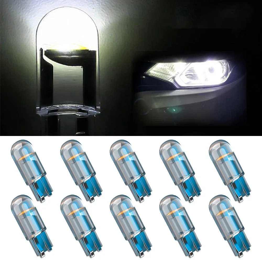 10Pcs-Glass-Cob-LED-Car-Bulb-W5W-194-T10-Wedge-License-Plate-Lamp-Dome ...