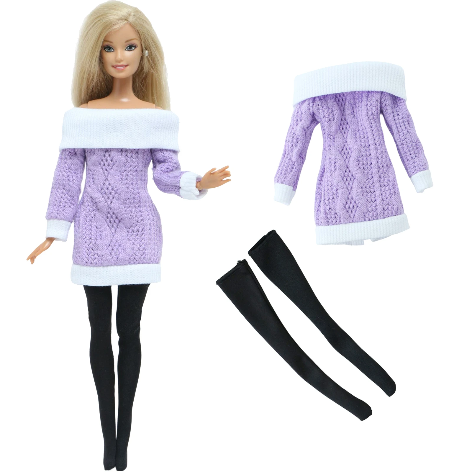 BJDBUS-Ensemble-de-v-tements-pour-Barbie-beurre-pull-violet-bas-noirs ...