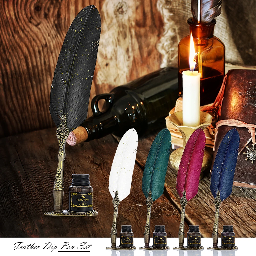 1-Set-Retro-Classic-Texture-Practical-Calligraphy-Feather-Dip-Pen-Quill ...