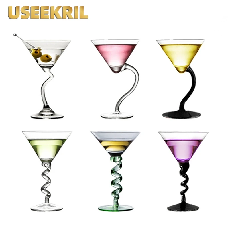 Creative Cocktail Glasses Cups Curved Martini Glass Cup Personalized ...