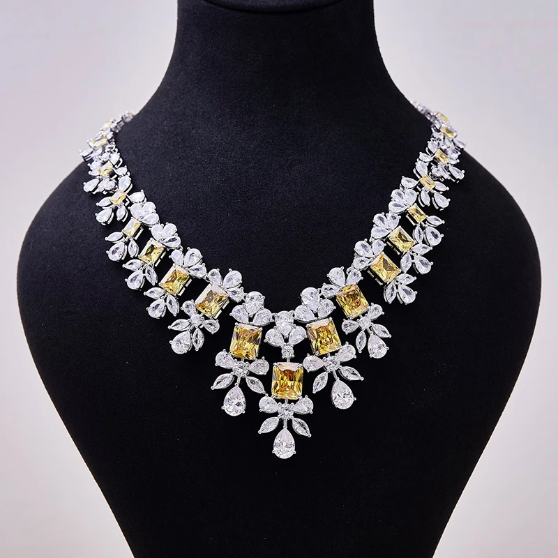 Ensemble de bijoux de luxe pour dames, collier jaune exquis, banquet ...