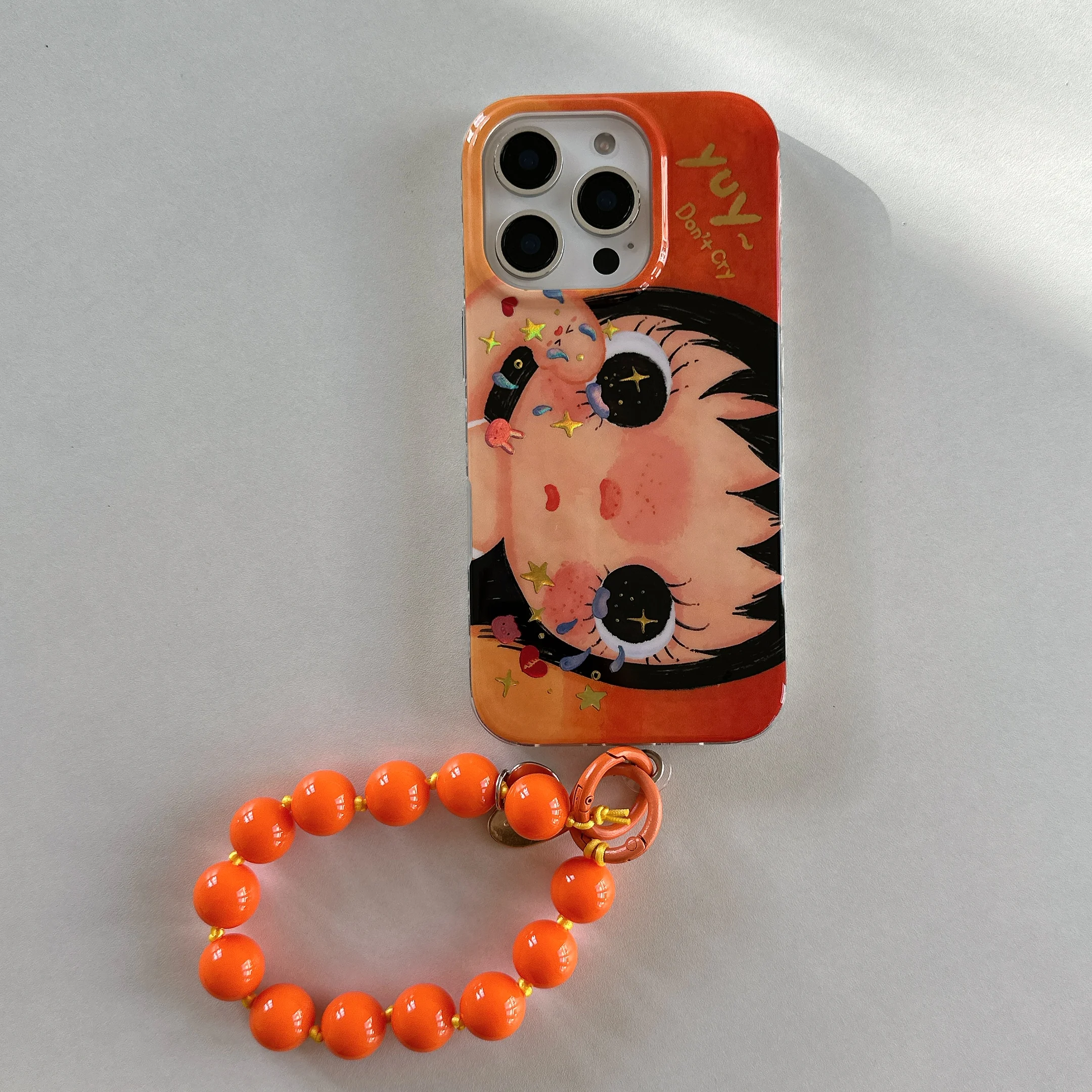 Cute INS Cartoon Comic Crying Girl with Beads Wrist Chain Phone Case ...