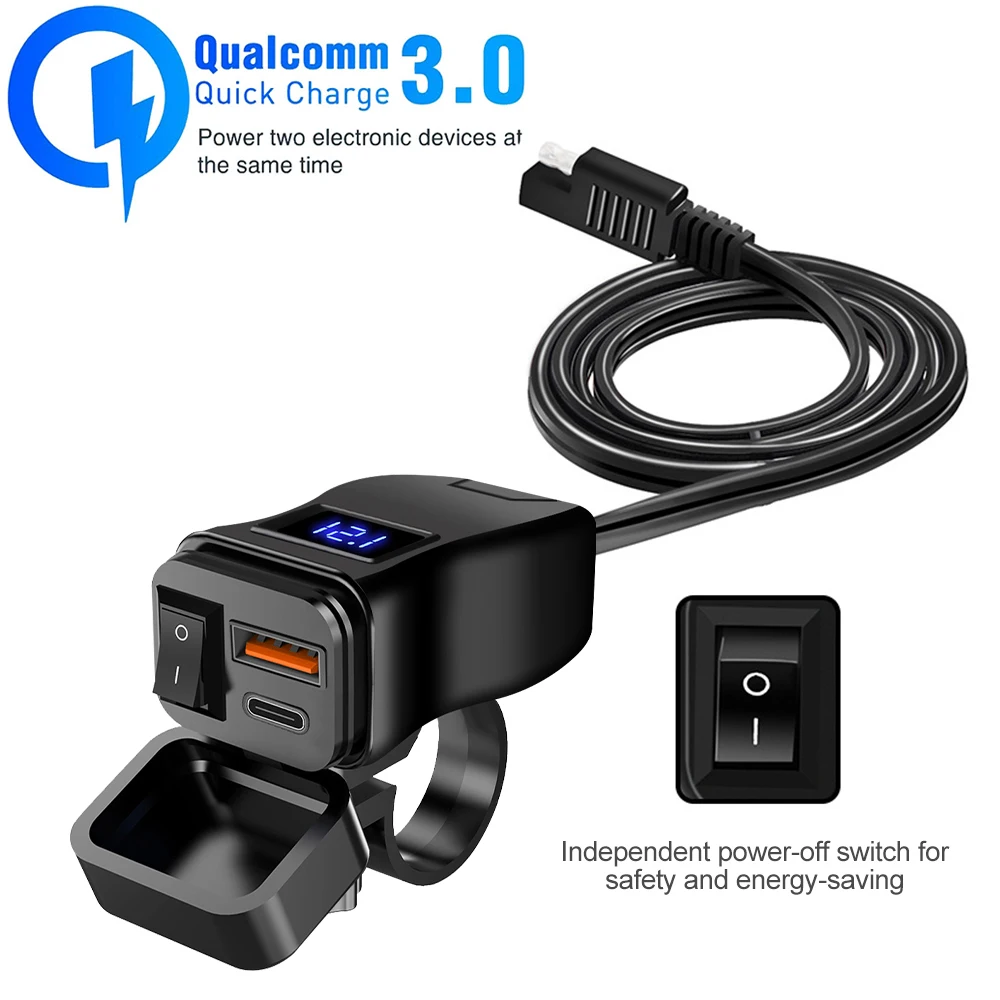 Motorcycle-Chargers-Dual-QC-3-0-Fast-Charging-Power-Adapter-Digital ...