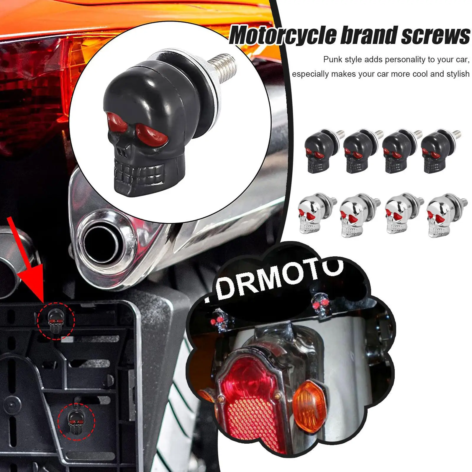 2/4/8Pcs Motorcycle Modified 3D Skull License Plate Screws Bolts ...