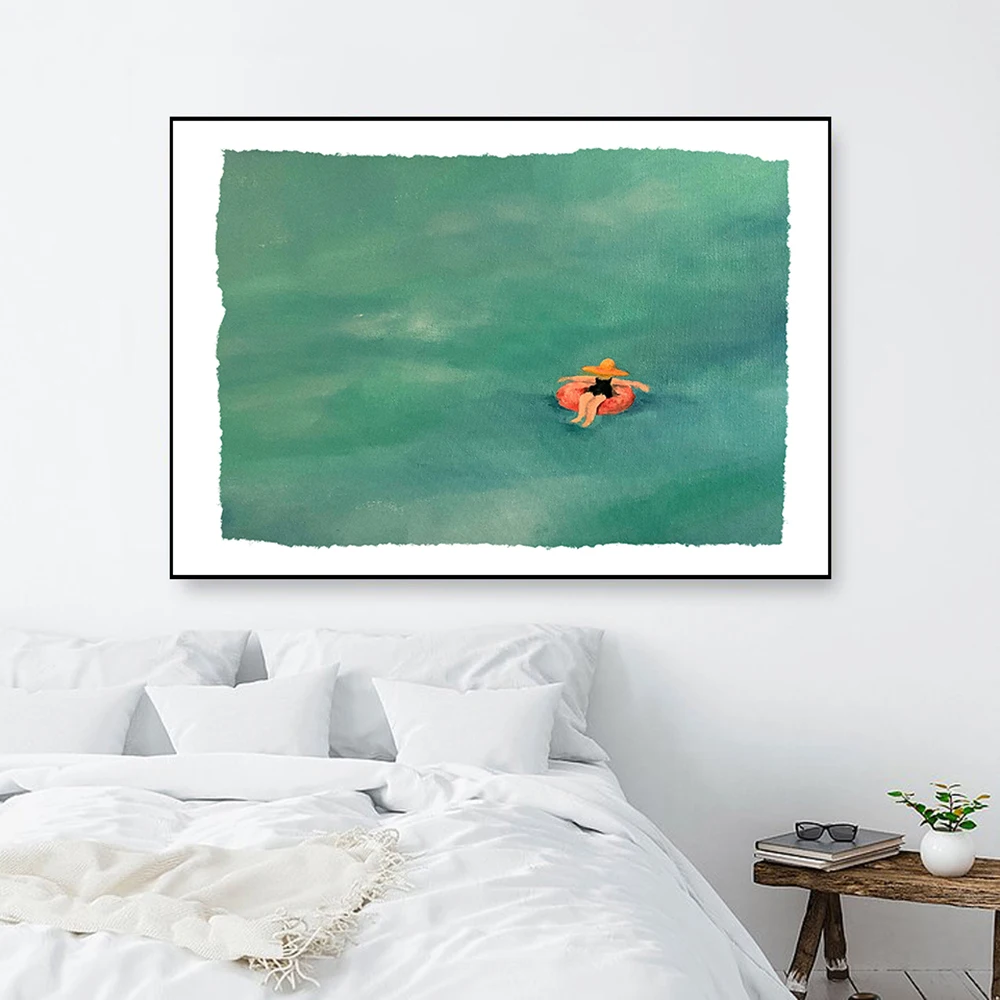 Floating-Woman-in-the-Ocean-Canvas-Painting-Art-Prints-Nordic-Poster ...