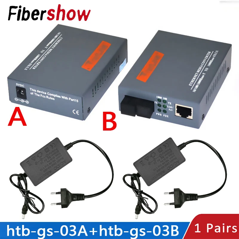 Gigabit Fiber Optical Media Converter HTB-GS-03 1000Mbps Single Fiber SC Port External Power ...