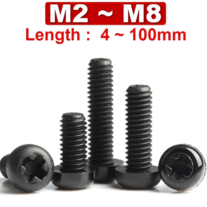 PA66 Black Nylon Plastic Phillips Round Pan Head Cross Round Screw Bolt ...
